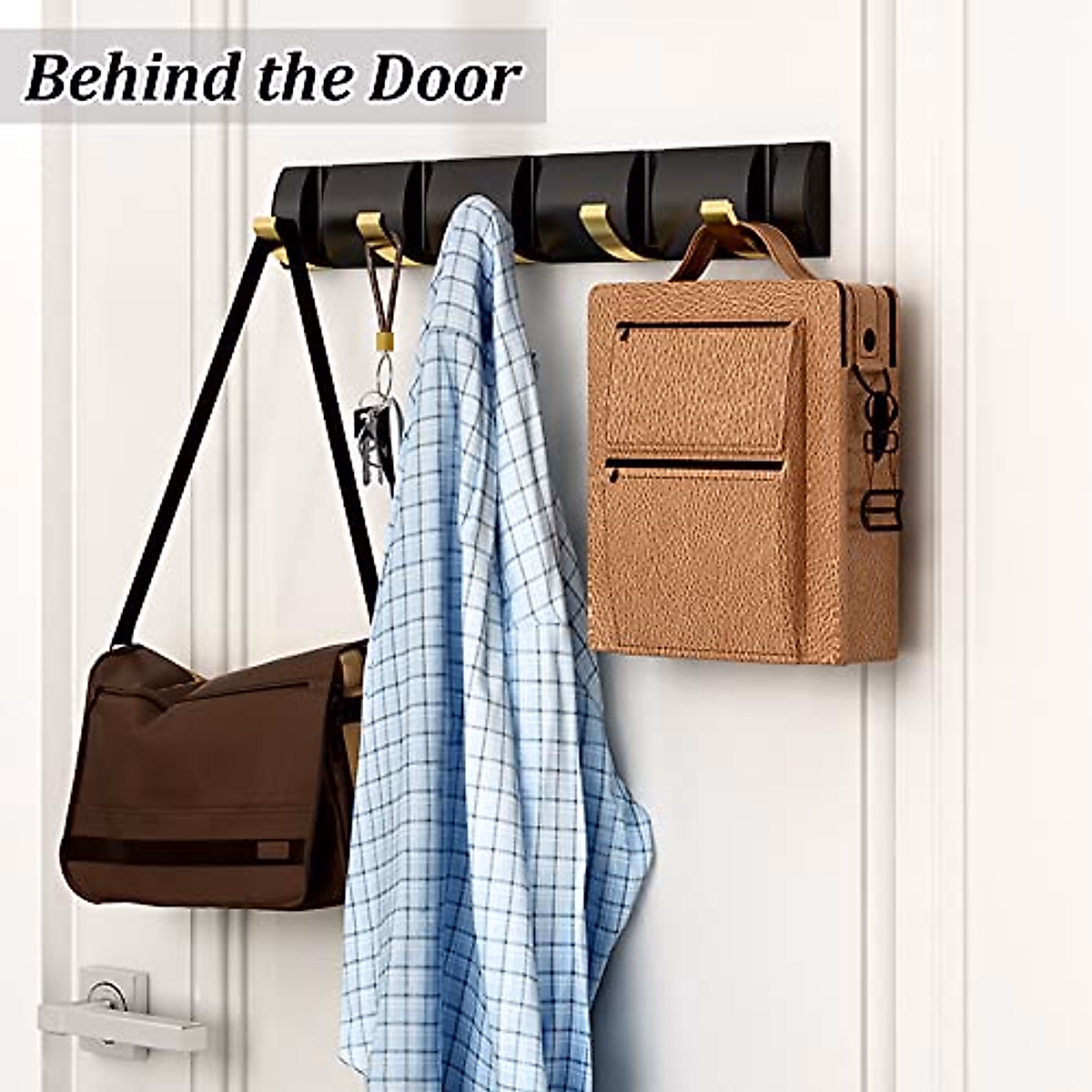 DMYMAT Coat Rack Wall Mounted with 5 Folding Hooks, 15.8 Inch Space Saving Wall Coat Hook, Black Gold Towel Hooks for Bathroom, Bedroom, Entryway, Hats, Scarves, Umbrella and Keys