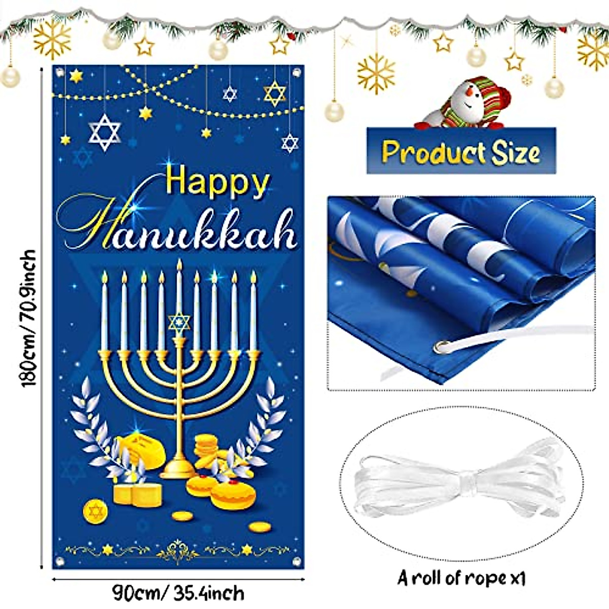 Happy Hanukkah Door Banner Chanukah Door Cover Hanukkah Banner Hanukkah Hanging Welcome Sign Banner Fabric Photography Prop for Jewish Festival Holiday Decorations Hanukkah Party Supplies