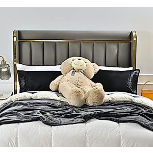 Pack of 2 Satin Pillowcases for Hair and Skin, Satin Pillow Cases Set of 2 Pillow Cover with Envelop Closure (Standard/Queen, Black)