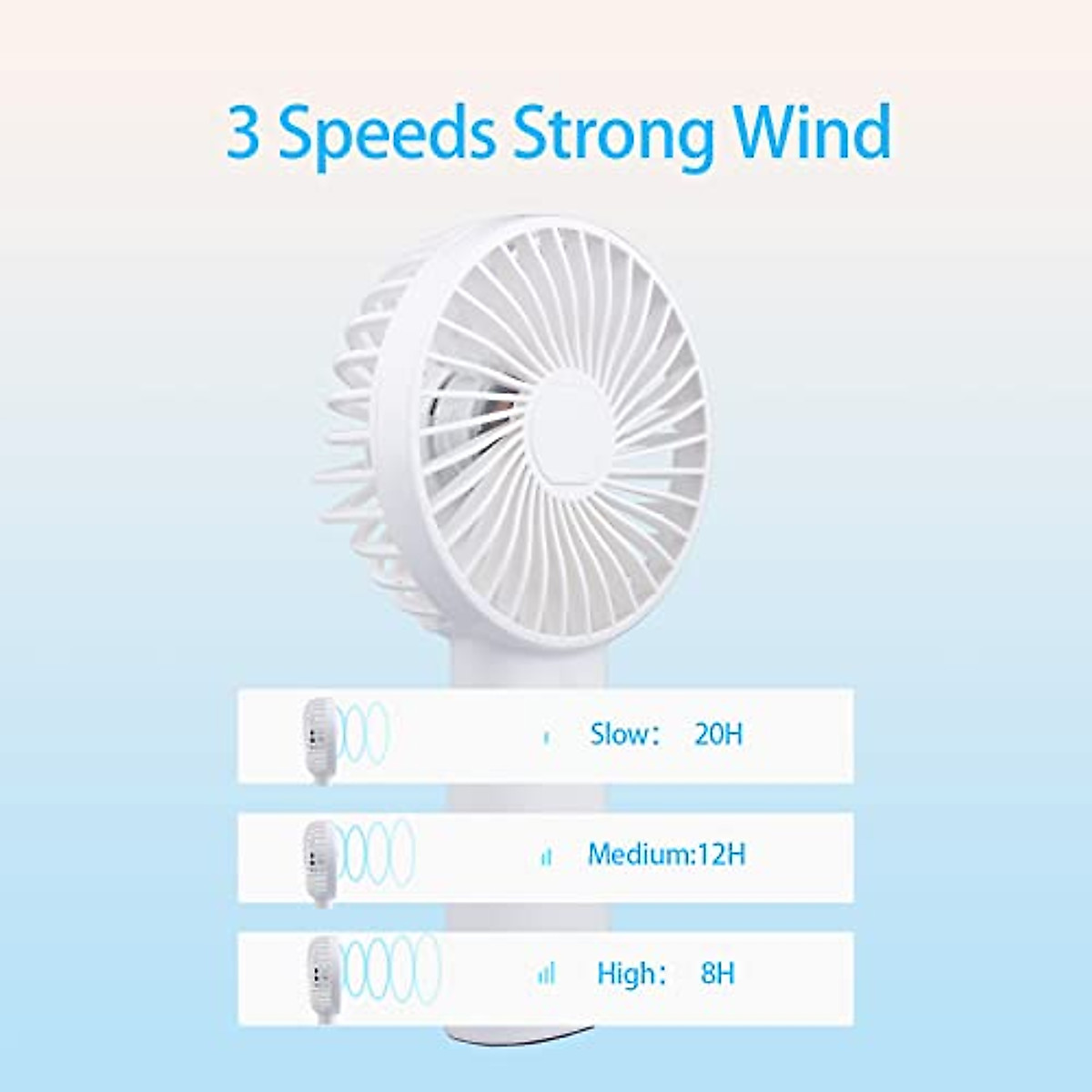 WANGDAJIEDIAN Handheld Fan, Portable Fan with USB Rechargeable Battery, 3 Speed 8-20 Hours Working Time for Indoor, Outdoor, Makeup, Travelling, Camping, Summer Gift for Men Women