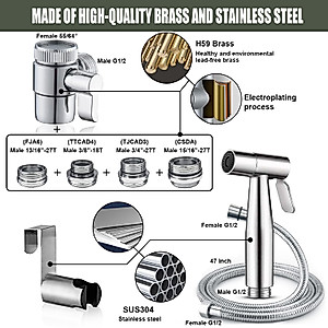Premium Brushed Sink Faucet Handheld Bidet Sprayer for Toilet -Bidet Attachment Set for Warm & Cold Water with Dual Function, Perfect for Feminine Hygiene, Cloth Diaper,Bathroom Toilet Cleaning,etc
