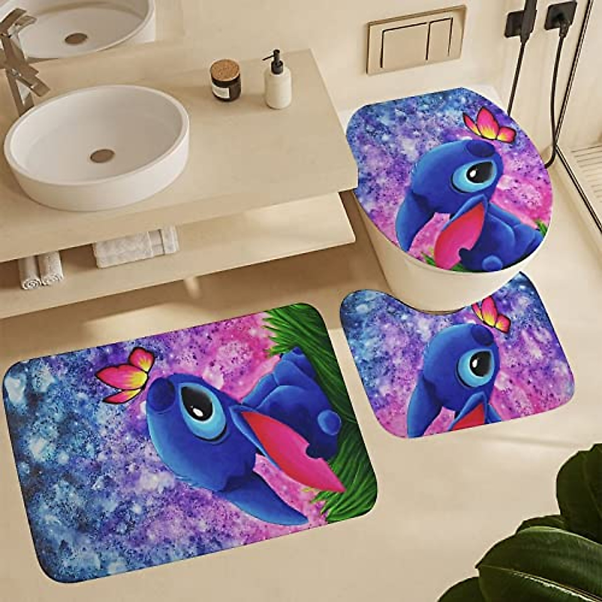 fmsnupz Cartoon Shower Curtain 4PCS Set, Cute Bathroom Decor with Non-Slip Rugs, Toilet Lid Cover and Bath Mat, Waterproof Fabric Shower Curtains with 12 Hooks, 70.8"x70.8"