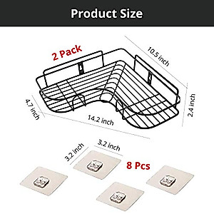 AIDOIT Corner Shower Caddy, 2 Pack Shower Shelf Bathroom Shower Organizer Storage with 8 Pack Powerful Adhesive Hooks for Toilet Kitchen Dorm