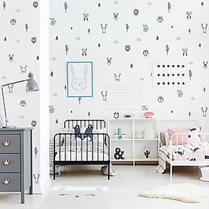 Baby RyRo London Stylish Animal Wall Decals - Charming Jungle Nursery Decor, Nordic Style Safari Wall Decals for Baby Room Decor, Black & White Jungle Wall Decals, Peel and Stick.
