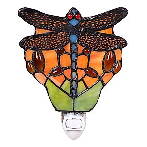 Bieye L11401 Tiffany Style Stained Glass Dragonfly Wall Lamp with Plug-in Night Light Socket for Home Decor