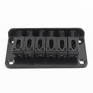 HARSKIYER Black Adjustable 6 String Guitar Bridge, Metal Fixed Top Load Guitar Tailpiece Guitar Fixed Bridge Hardtail Saddle Bridge Guitar Parts for 6 String Guitar