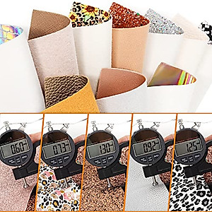 LOTOFUN 30 Pieces Random Colors Faux Leather Sheets 8X 6Inch Multiple Styles Mixed Glitter Grain Texture Embossed Leopard Pattern Printed Colored Leather for Earrings Making Hair Bow and Crafts DIY