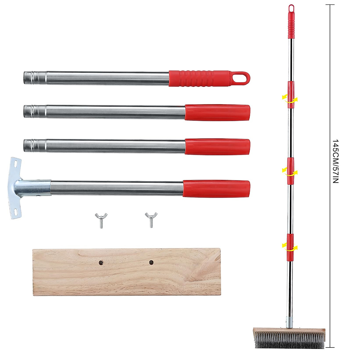 Mitclear Heavy Duty Wire Broom with Telescopic Handle(57IN), Stiff Metal Bristle Brush for Removing Weed Moss, Outdoor Floor Scrub Brush for Patio, Deck, Garden