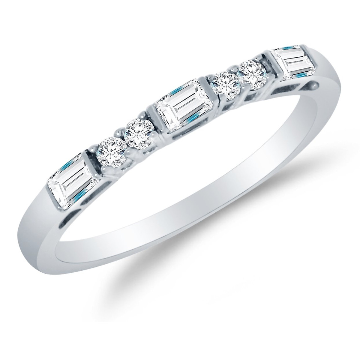 Size 4 - Solid 14k White Gold CZ Cubic Zirconia Bridal Engagement Ring w/Matching Wedding Band Two Ring Set - Princess Cut Solitaire with Round & Baguette Side Stones (2.25cttw., 1.0ct. Center)