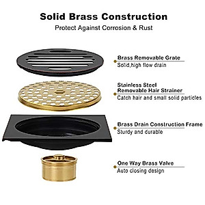 kilofly Black Square 4" Shower Floor Sink Strainer Removable Cover Drainage