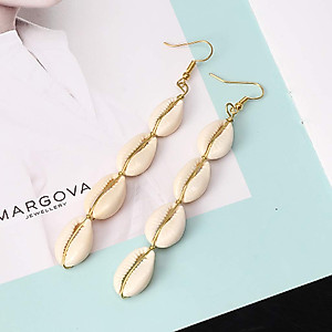 Kofun Earrings, Bohemian Natural Cowrie Shell Pendant Drop Earrings Beach Jewelry For Women Four C