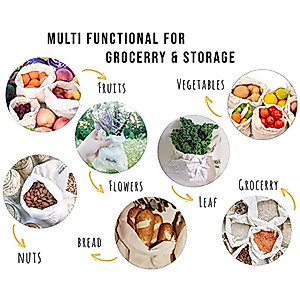 Food Grade Cotton Fabric Bags 4-Pack Reusable - Organic Storage Bulk Bags - Produce Drawstring Muslin Bags - Reusable Natural Cloth Flour Sack Bags - Grain Bags -19 x 16 inches