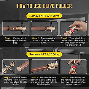 Olive Puller Not Damage The Pipe Olive Remover Ferrule Puller Corrosion-Resistant Compression Ring Removal Tool Suitable for Brass Pipes with Diameters of NPT 1/2" & NPT 3/4" Ferrule Removal Tool