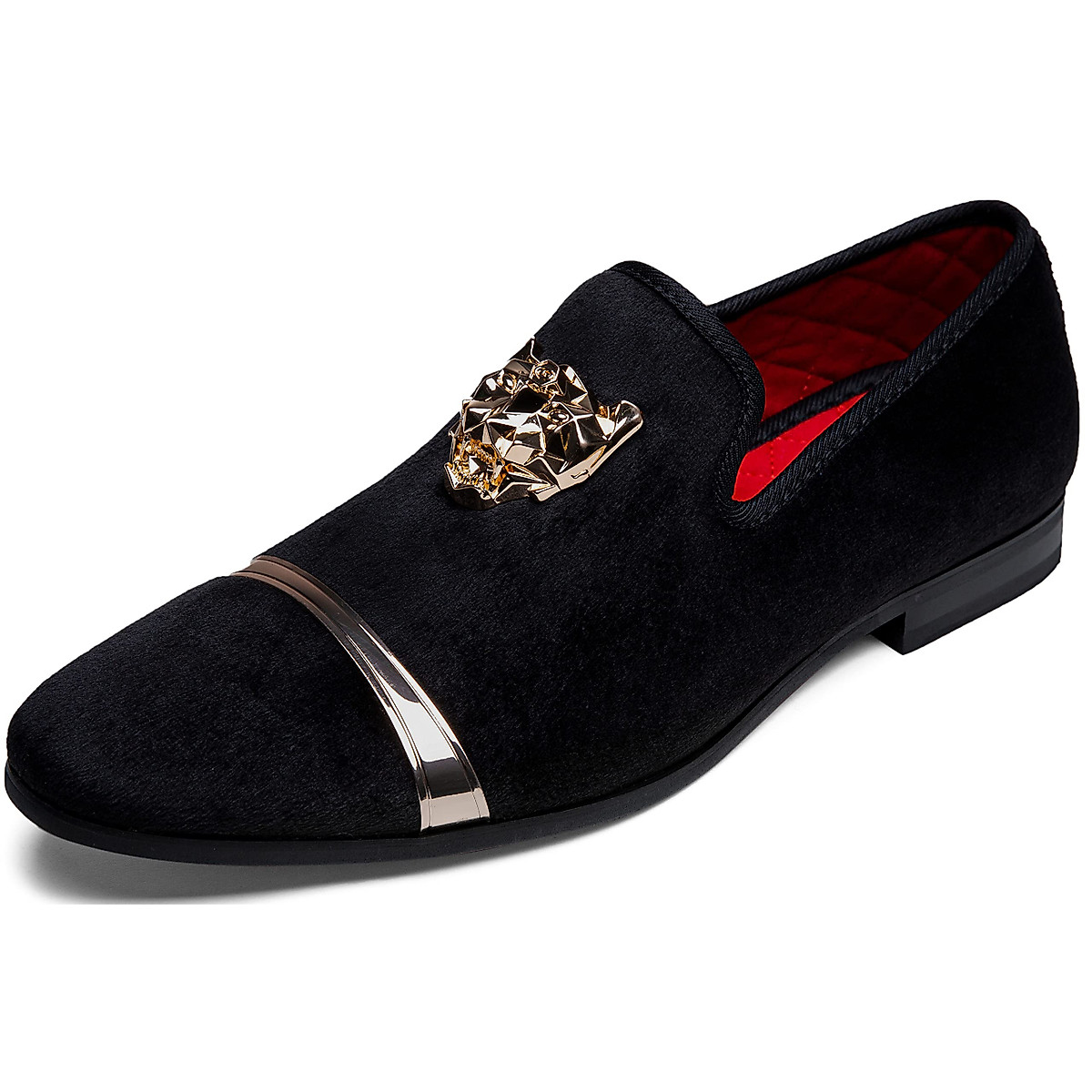 Jousen Men's Loafers Velvet Slip On Dress Men Shoes Soft Vintage Luxury Mens Wedding Party Prom Shoes for Men(AMY3020A Black 10.5)