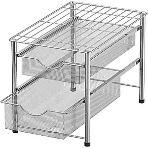 Stackable 2-Tier Under Sink Cabinet Organizer with Sliding Storage Drawer, Pull Out Cabinets Organizer Shelf Baskets, for Kitchen, Pantry, Under The Sink, Cabinet, Bathroom, Silver