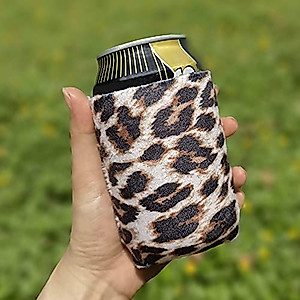 OKITCHEN Set of 3 Neoprene Beer Can Cooler Sleeve,Insulated Can Holder Sleeve for 12 oz Standard Iced Beer Can Bottle,Coral Fleece Super Soft Hand Feel,Leopard and Zebra Animal Pattern for Party
