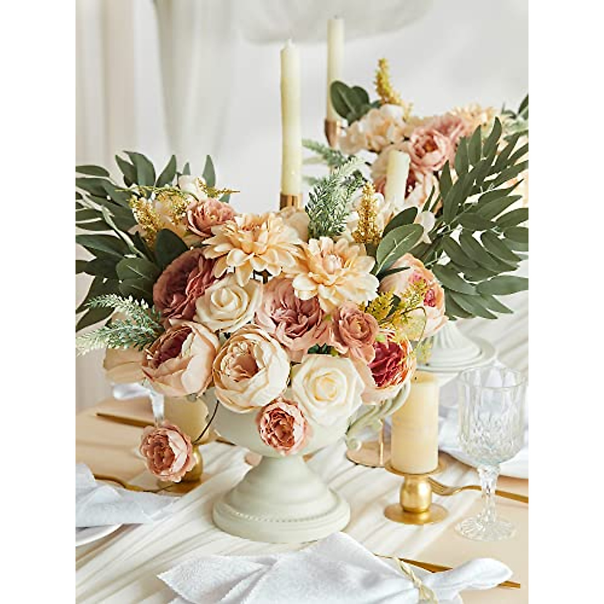 MISSPIN Wedding Artificial Flowers Box Set for DIY Wedding Bridal Bouquets Fake Peony Flowers Centerpieces Arrangements Party Baby Shower Home Decorations (Champagne)