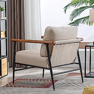 ANJHOME Mid Century Modern Accent Chairs Set of 2, Fabric Lounge Chair with Steel Frame, Comfy Simple Upholstered Armchair for Living Room