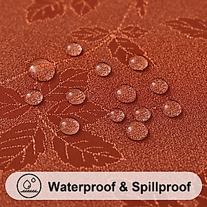 Moosfor Fall Tablecloth Rectangle 60x102 Inch, Waterproof Autumn Leaves Jacquard Table Cloth, Damask Fabric Table Covers for Harvest Parties, and Thanksgiving Decor, Rust/Burnt Orange