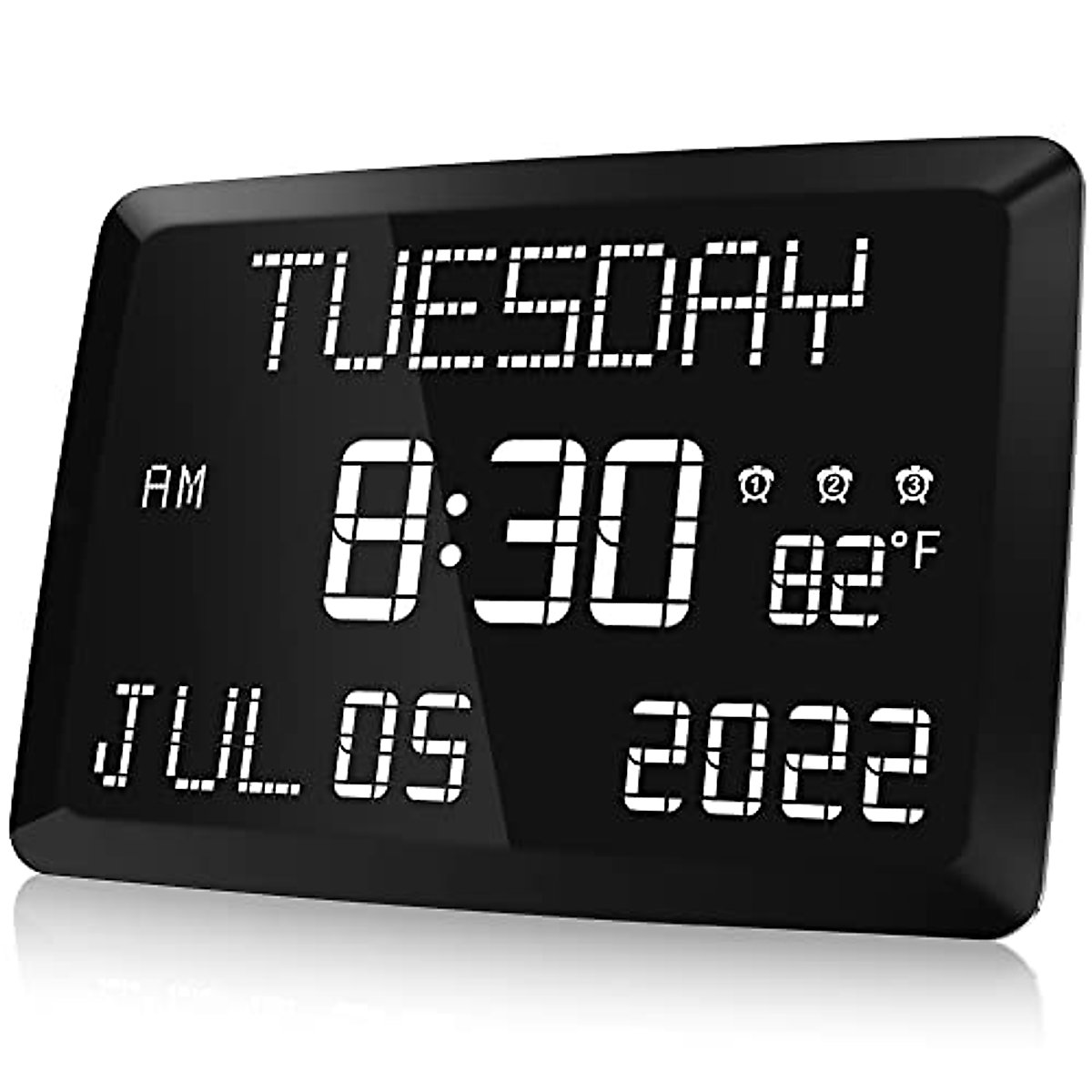Raynic Digital Clock, 11.5" Large LED Word Display Dimmable Digital Wall Clock,Adjustable Brightness Digital Alarm Clock with Day and Date,Indoor Temperature,Snooze,12/24H,DST for Home, Office,Elderly