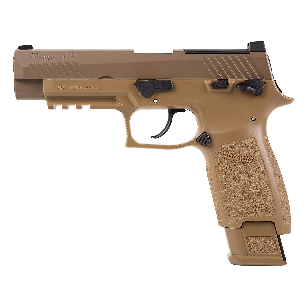 M17 Sig Sauer ASP Airgun Air Pistol .177 Cal Coyote TAN with 15 C02 Tanks and 2 Rotary Belts and 500 Lead Pellets Bundle 2 Rotary Belts+ Accessories