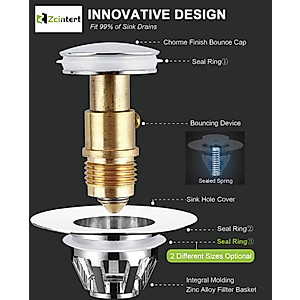 𝐁𝐚𝐭𝐡𝐫𝐨𝐨𝐦 𝐒𝐢𝐧𝐤 𝐒𝐭𝐨𝐩𝐩𝐞𝐫 Pop Up, Universal Spring Core 1.1~1.5” Drain Holes, Washbasin Water Head Leaking Stopper, Stainless Steel Bounce Core Push-Type Converter, Silver