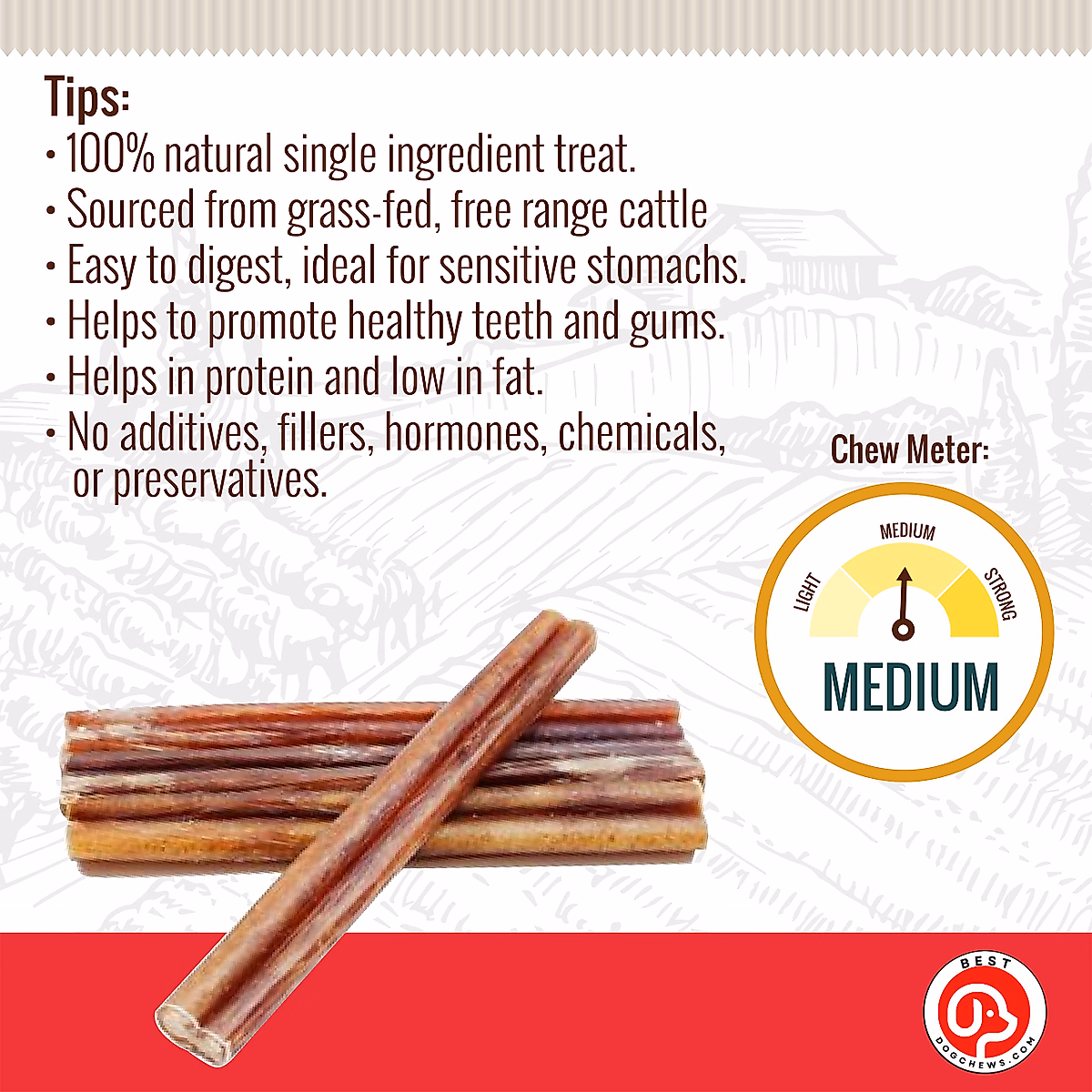 Best Dog Chews Beef Bladder Sticks 100% Naturally Delicious Dog Treat for All Breed Sizes Dogs and Puppies Single Ingredient - Best Long Lasting Dog Chew Dental Treats-Rawhide Free 6 inch (12 Count)
