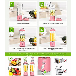 MoKo Portable Blender, 270 Watt Personal Blender for Shakes and Smoothies,21OZ Personal Blender USB Rechargeable with 6 Blades, BRA Free, Smoothie Blender for Kitchen Sports Travel and Outdoors, Pink