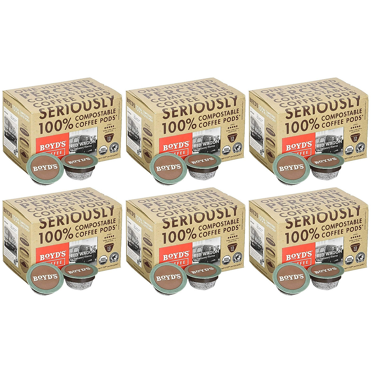 Boyd's Coffee Organic Red Wagon Coffee - Dark Roast - Single serve pods (72 Count)