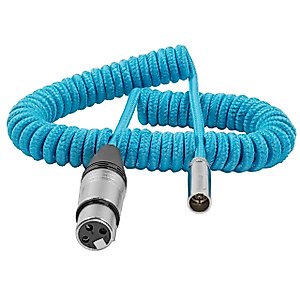 KONDOR BLUE Mini XLR Male to XLR Female Audio Cable for BLACKMAGIC Pocket 4K/6K Camera Video Assist | Pro XLR Adapter for Microphones & Mixers. (Blue, 12"-24" Coiled | 1 Pack)