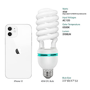 LimoStudio [4 Pack] 45W Pure White Neutral Daylight CFL Light Bulb, 5500K 2300Lumen, Compact Fluorescent Full Spectrum Photo Lighting, Photography, Video, Streaming, High Energy Efficiency, AGG874