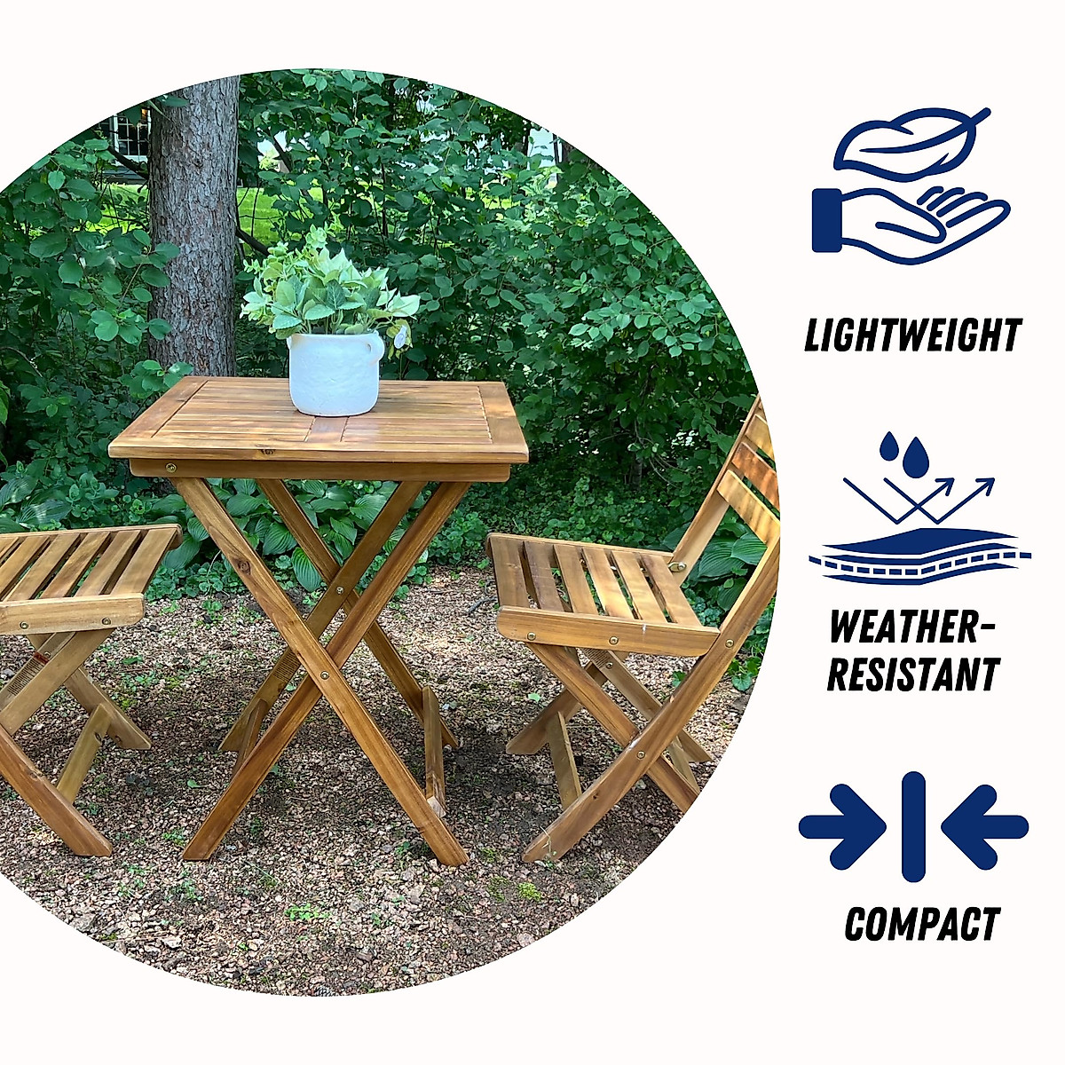 Patio Wise Folding Outdoor Patio Table, Foldable Acacia Wood Bistro Deck Bar, Small Portable Apartment Balcony & Porch Furniture, 23½ Inches Long x 23½ Inches Deep x 28¼ Inches High, Teak