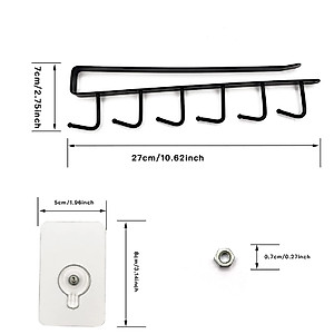 3 Pcs Mug Hooks Under Shelf, Cup Holder Under Cabinet, Coffee Mugs Cups Storage Rack Holder Hanger, Adhesive Drilling Free 6 Hook Coffee Cup Mug Holder Hanger for Kitchen Cabinet Shelf