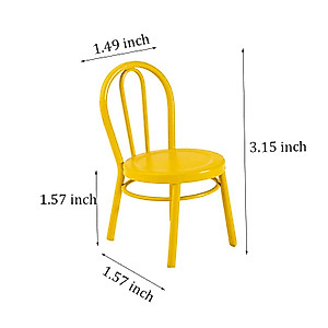 Hiawbon 2 Pcs Miniature Yellow Dinning Chair 1:12 Scale Mini Metal Chairs for DIY Dollhouse Kitchen Furniture Decoration