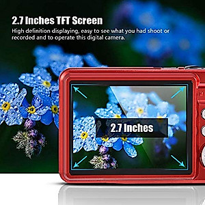 2.7 Inch Digital Video Camera, Mini Compact Digital HD Camera for Backpacking, 8X Automatically Digital Zoom, 5MP Full High Definition, Face Detection and Smile Capture Function, SD Card Storage(Red)