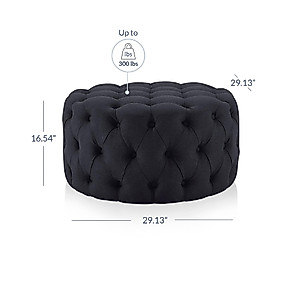 BELLEZE Modern 29 Inch Luxury Button Tufted Ottoman Bench, Upholstered Linen Fabric Footrest Decor for Living Room, Entryway, or Bedroom - Elenor (Brown)