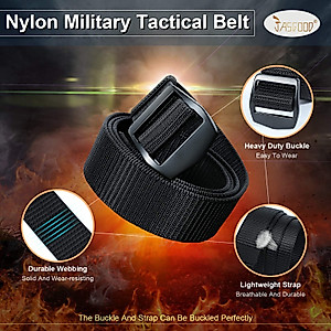 JASGOOD Tactical Heavy Duty Reinforced Nylon Belt for Men Adjustable Military Webbing Belt Strap with Metal Buckle (Pants Size Below 42 Inches, 2-Black)