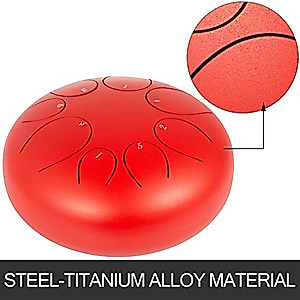 Happybuy Steel Tongue Drum 8 Notes 10 inches Mini Tongue Drum Red Handpan Drum Notes Percussion Instrument Steel Drums Instruments with Bag, Music Book, Mallets,Mallet Bracket