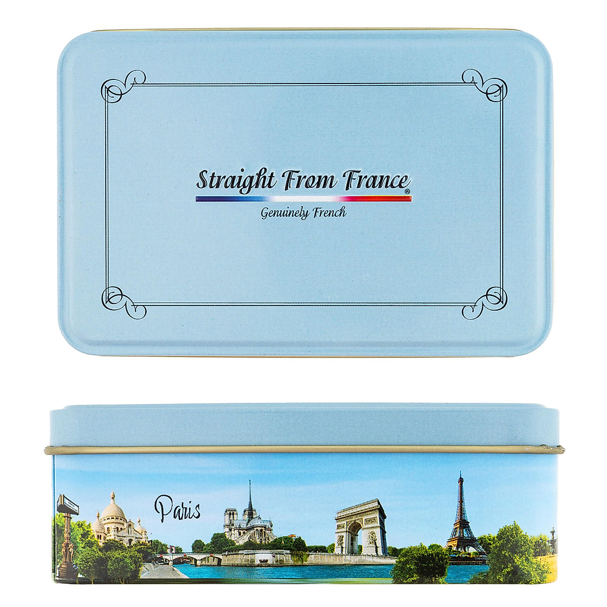 Straight from France Premium Candied Almonds (French Jordan Almonds) in Paris Themed Tin, Great Candy Gift Tin Ideal as a Party Favor and for the Holidays, 90 count (White)