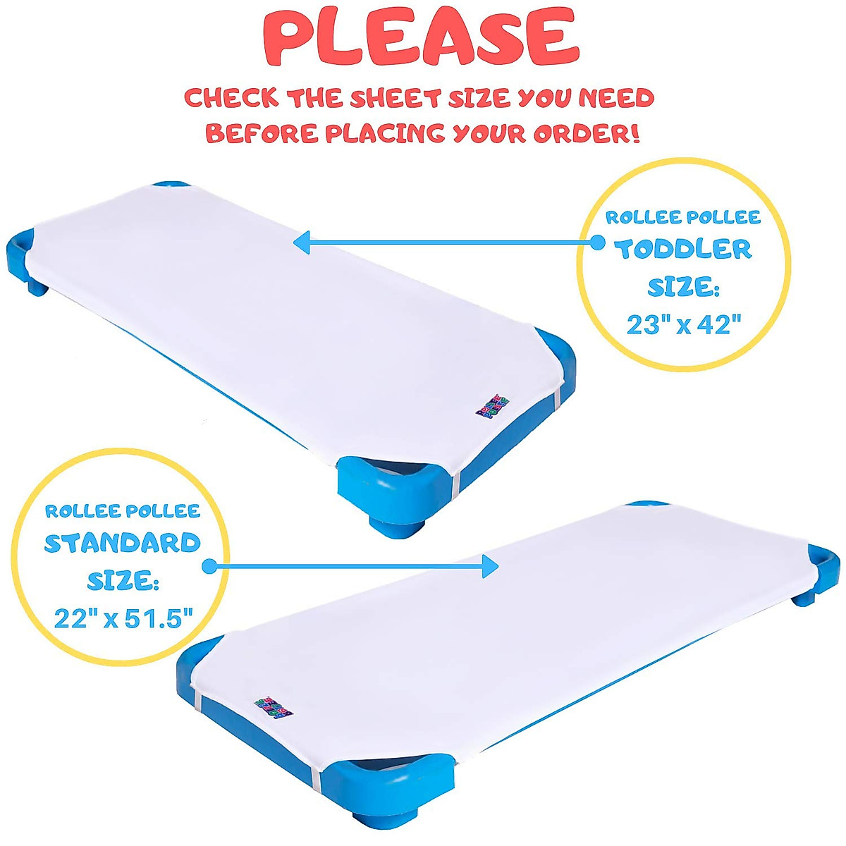 ROLLEE POLLEE White Microfiber Cot Sheets for Preschool or Daycare, Elastic Loops for Extra Security, Super Soft and Durable (Toddler Cot Sheet 23" x 42", 6-Pack)