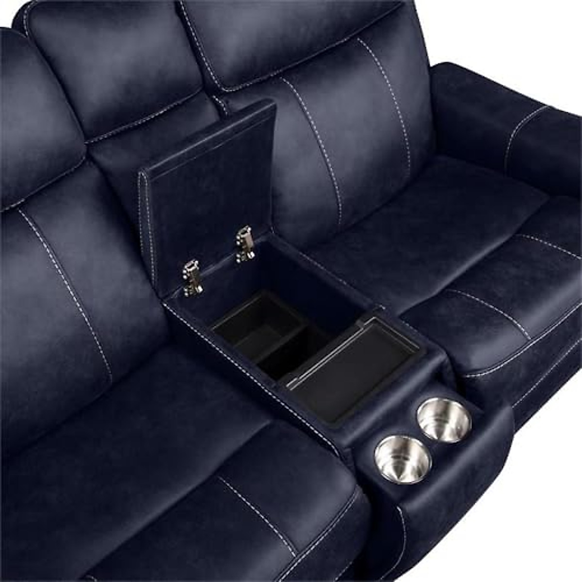 Steve Silver Co Ocean Blue Leatherette Console Loveseat with Power Headrest, Footrest, Hidden Storage, and USB Port Love Seats, 74 x 41 x 41