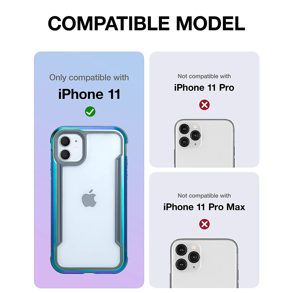 Raptic Shield for iPhone 11 Case, Shockproof Protective Clear Case, Military 10ft Drop Tested, Durable Aluminum Frame, Anti-Yellowing Technology Case for iPhone 11, Iridescent