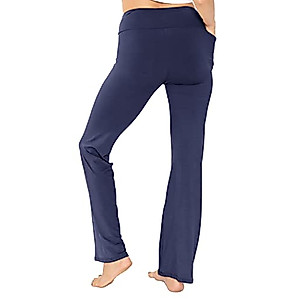 STRETCH IS COMFORT Women's DTY High Waist Bootcut Yoga Pants with Pockets Navy Blue Small