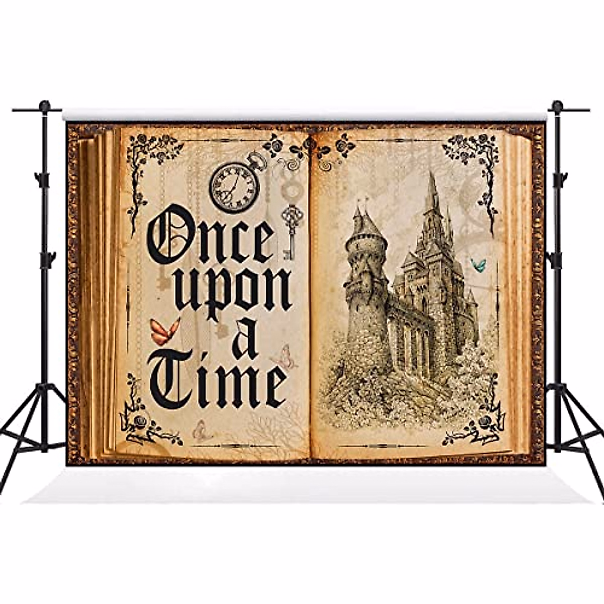 KIKIDOR Fairy Tale Book Backdrop Once Upon A Time Old Castle Royal Family Princess Romantic Storybook Photography Background Wedding Bride Shower Party Decor Portrait Photo Booth Props 10x7ft ZYKI0218