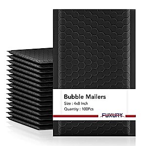 Fuxury Black Bubble Mailers 4x8 Inch 100 Pack, Waterproof Padded Envelopes Self Seal Bubble Envelopes, Padded Mailers for Small Business, Envelope Mailers Bulk#000