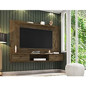 Manhattan Comfort Liberty 70.86 Floating Wall Entertainment Center with Overhead Shelf in Rustic Brown