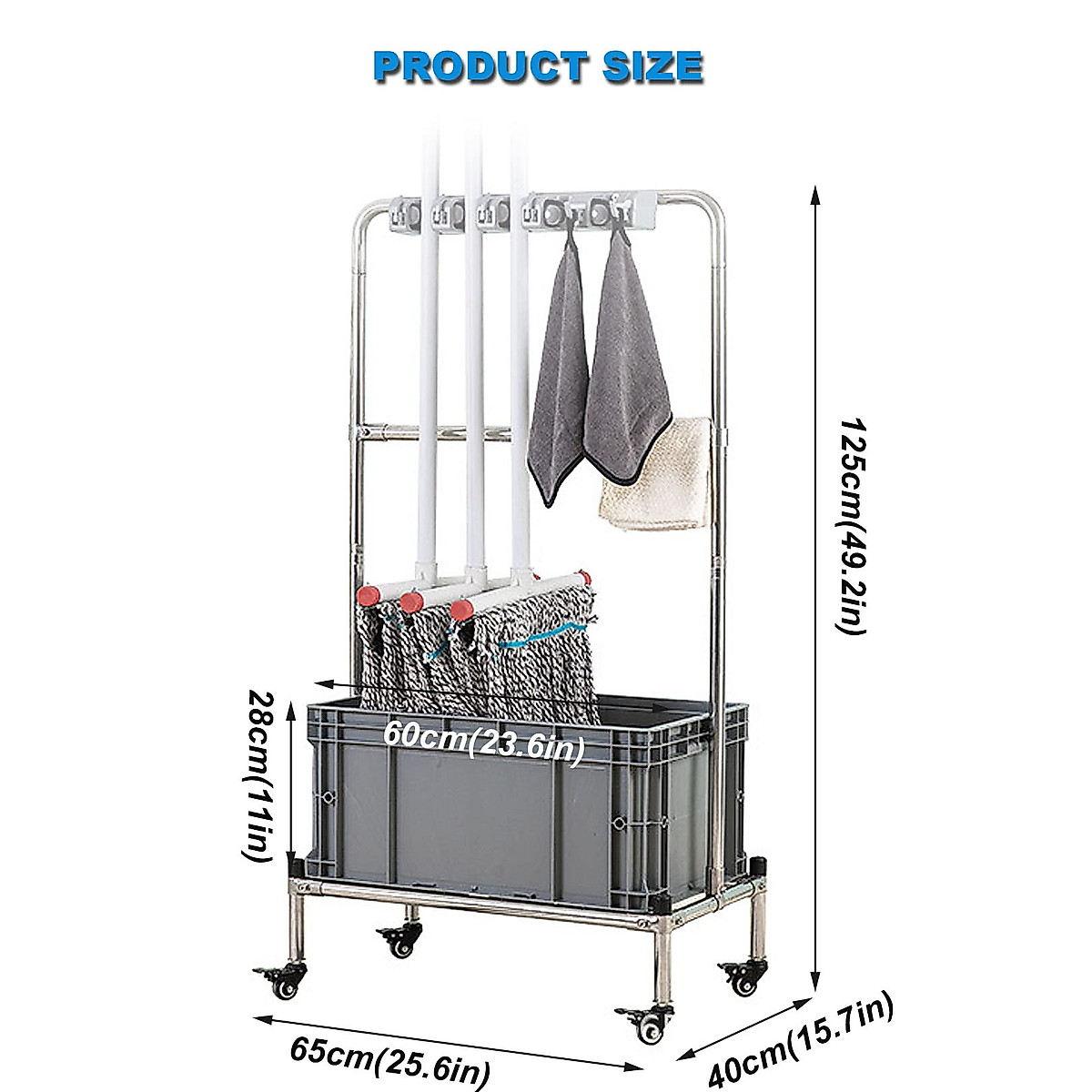 Movable Commercial Floor Mop Sink with Mop Holder, Bathroom Rectangular Mop Service Basin Slop Sinks for Garage, Store
