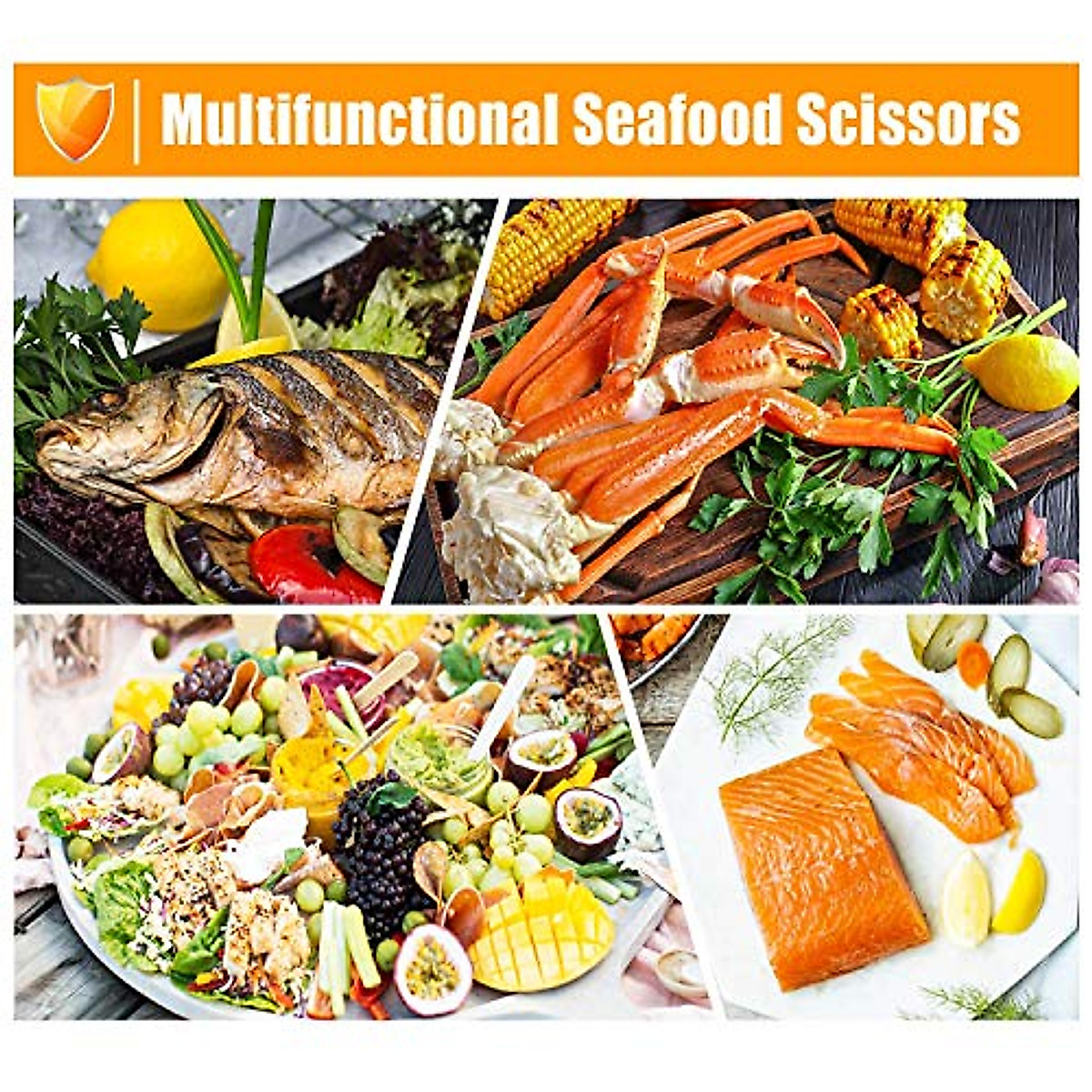 Kitchen Seafood Scissors for Crab Legs, 4 Pack Crab Leg Scissors Lobster Shell Cracker, Lobster Shrimp Crayfish Crawfish Scissors Fish Scissors, Seafood Crab Legs Crackers and Tools