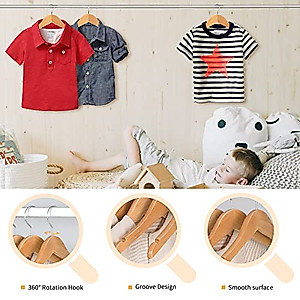 Nature Smile Kids Baby Children Toddler Wooden Shirt Coat Hangers with Notches and Anti-Rust Chrome Hook Pack of 10 (Natural)