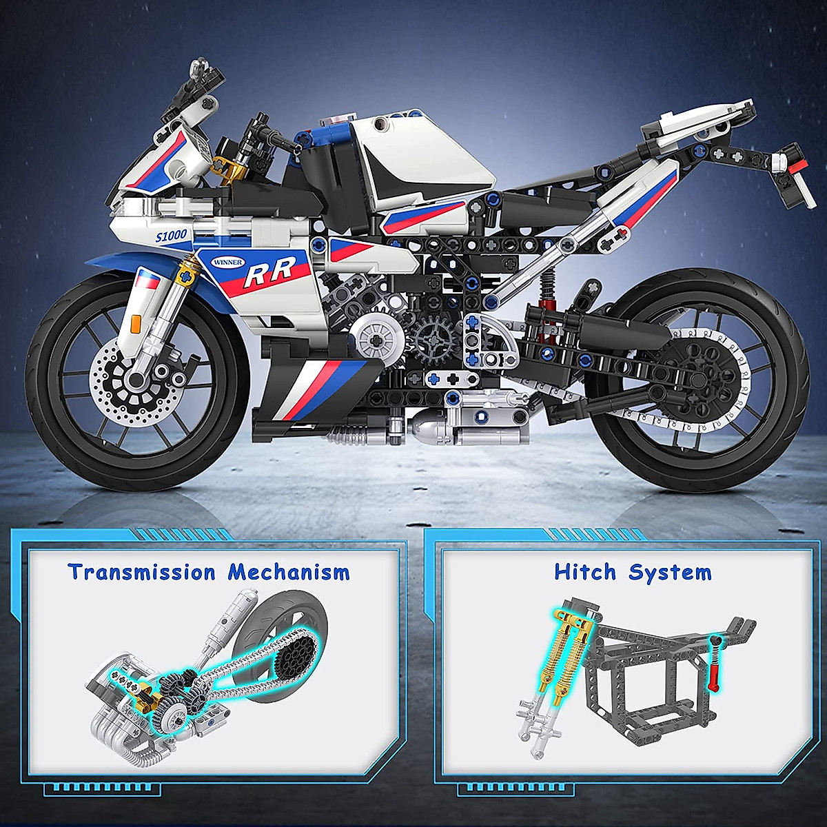 WINNER SPACE 1/6 Racing Motorcycle Toy Building Blocks Kit,Stem Bricks Sets,Toys for Boys & Adults,Build A Model Motorcycle,Suspension (819 Pieces)